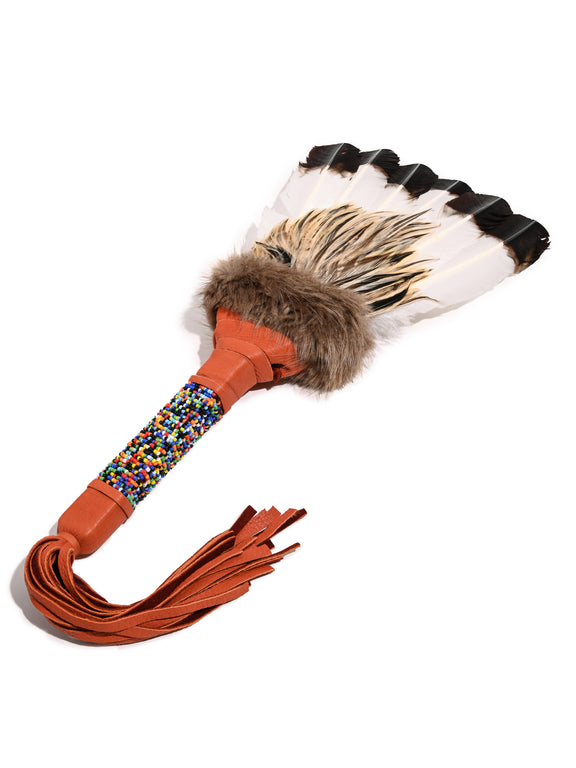 Sacred Prayer Feather Fan with Beaded Handle | si0572-Brown | Brown ...