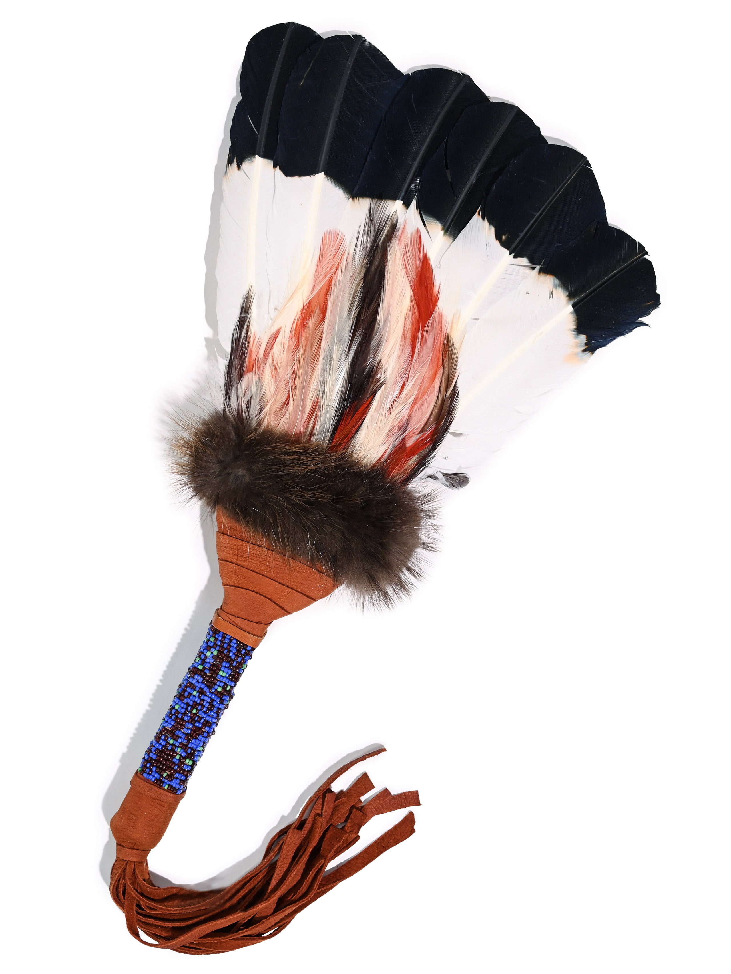 Sacred Prayer Feather Fan with Beaded Handle | si0572-Brown-Red ...