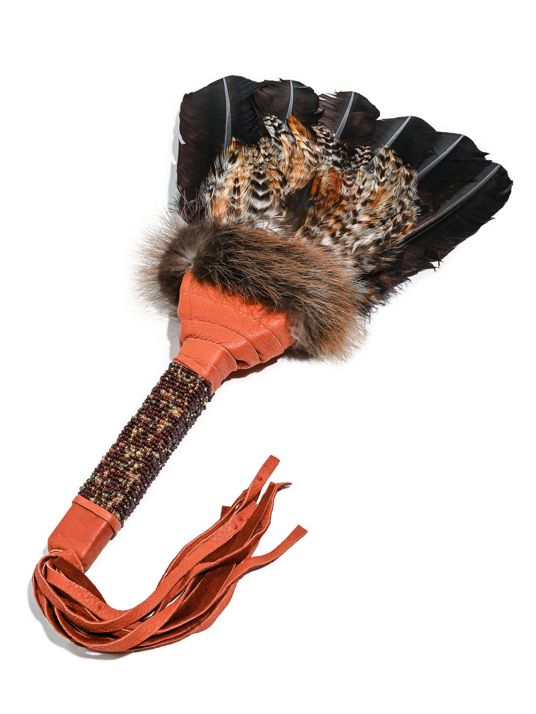 Sacred Prayer Feather Fan with Beaded Handle | si0572-Brown | Brown ...