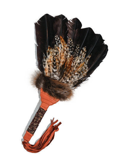 Sacred Prayer Feather Fan with Beaded Handle | si0572-Brown | Brown ...