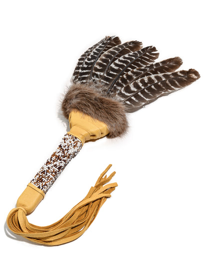 Sacred Prayer Feather Fan with Beaded Handle | si0572-Natural | Shamans ...
