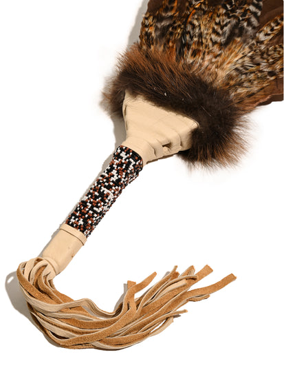Sacred Prayer Feather Fan with Beaded Handle | si0572-Natural | Shamans ...