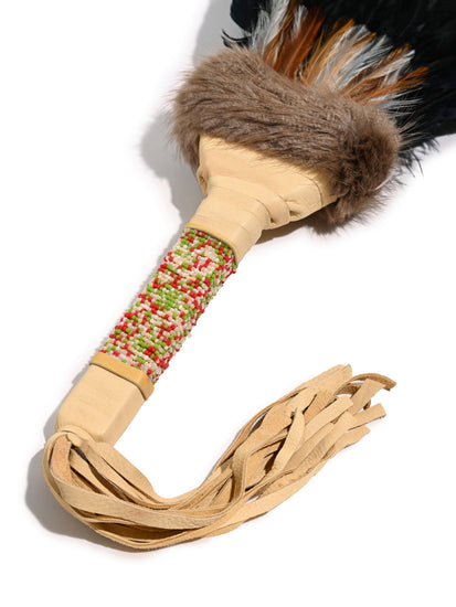 Sacred Prayer Feather Fan with Beaded Handle | si0572-Natural | Shamans ...