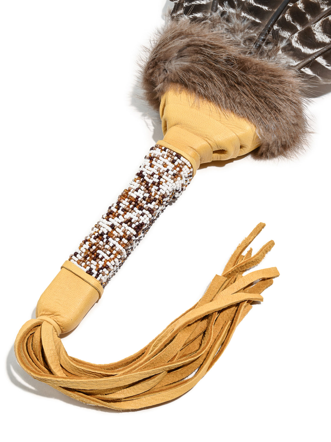 Sacred Prayer Feather Fan with Beaded Handle | si0572-Natural | Shamans ...