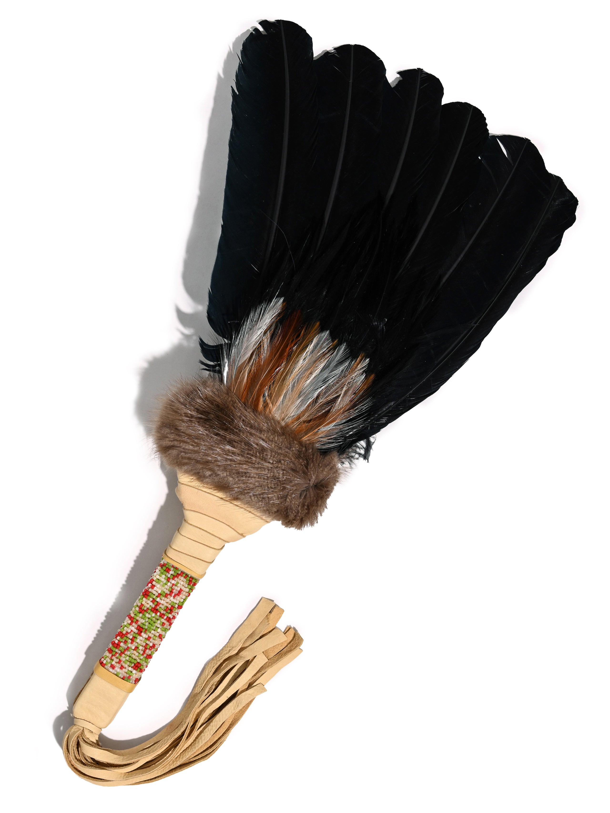 Sacred Prayer Feather Fan with Beaded Handle | si0572-Natural | Shamans ...