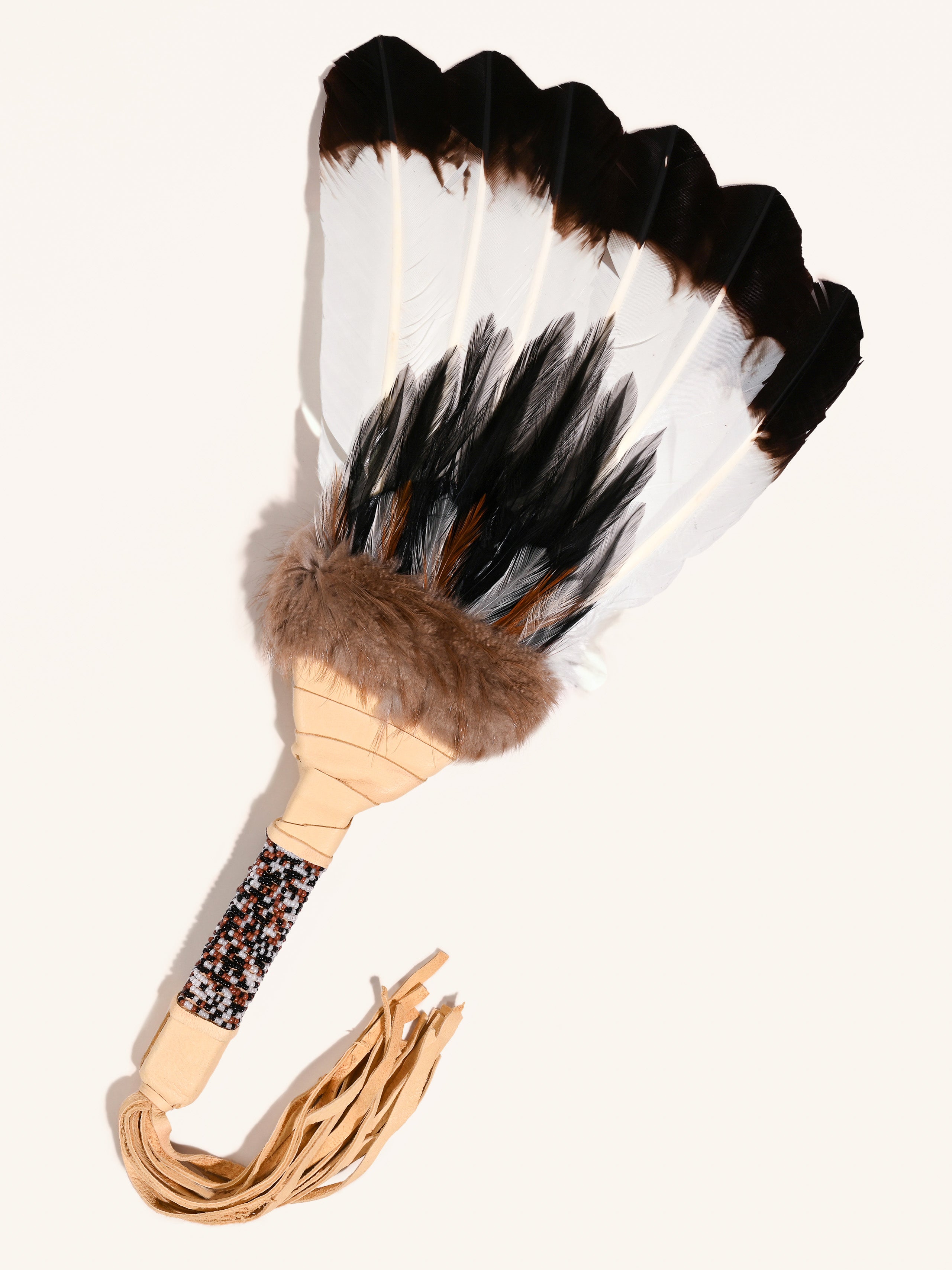 Sacred Prayer Feather Fan with Beaded Handle | si0572-Natural | Shamans ...