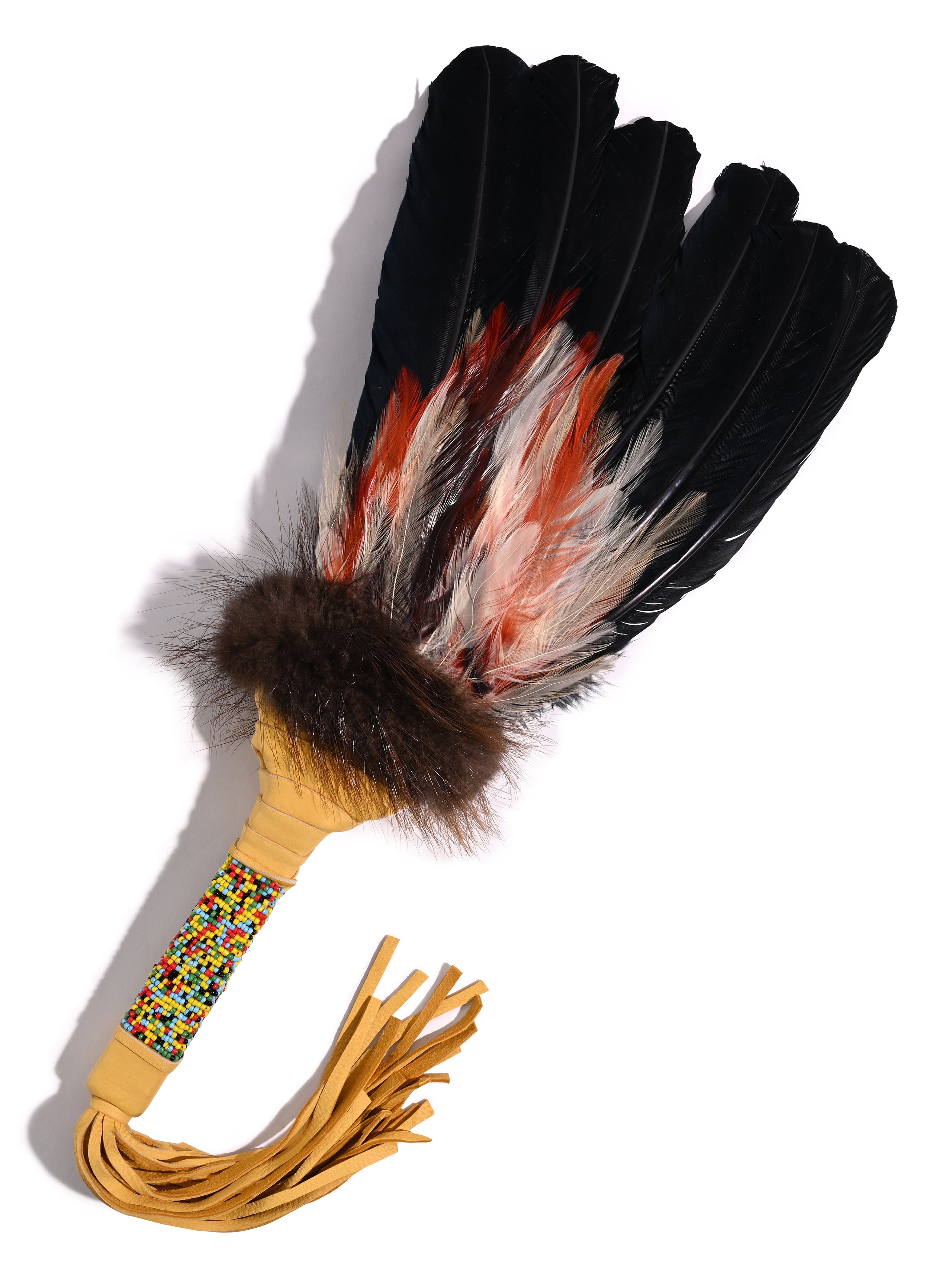 Sacred Prayer Feather Fan with Beaded Handle | si0572-Tan | Shamans Market
