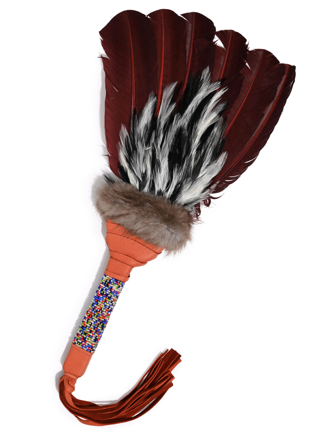 Sacred Prayer Feather Fan with Beaded Handle | si0572-Brown-Red ...