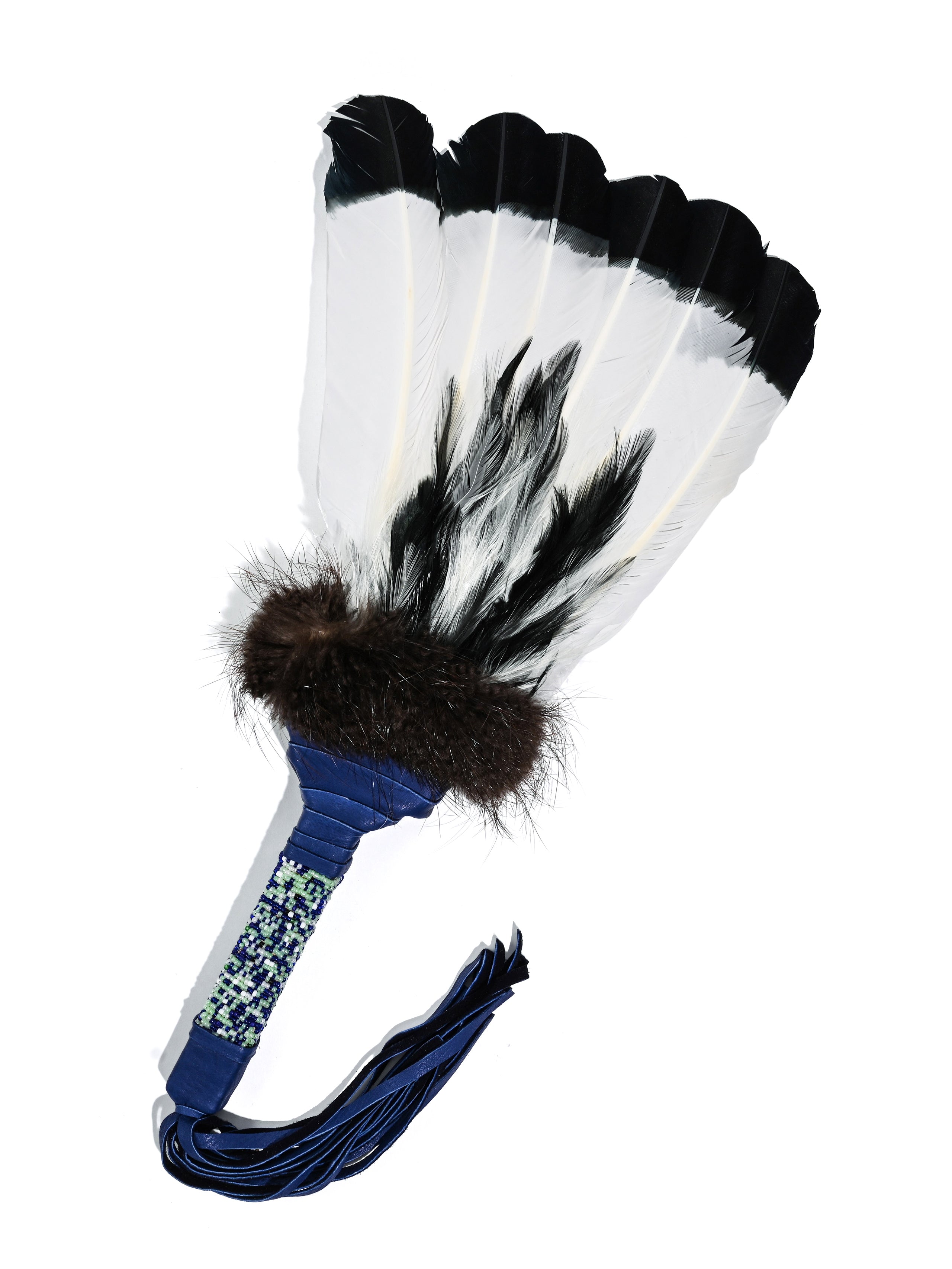 Sacred Prayer Feather Fan with Beaded Handle | si0572-Natural | Shamans ...