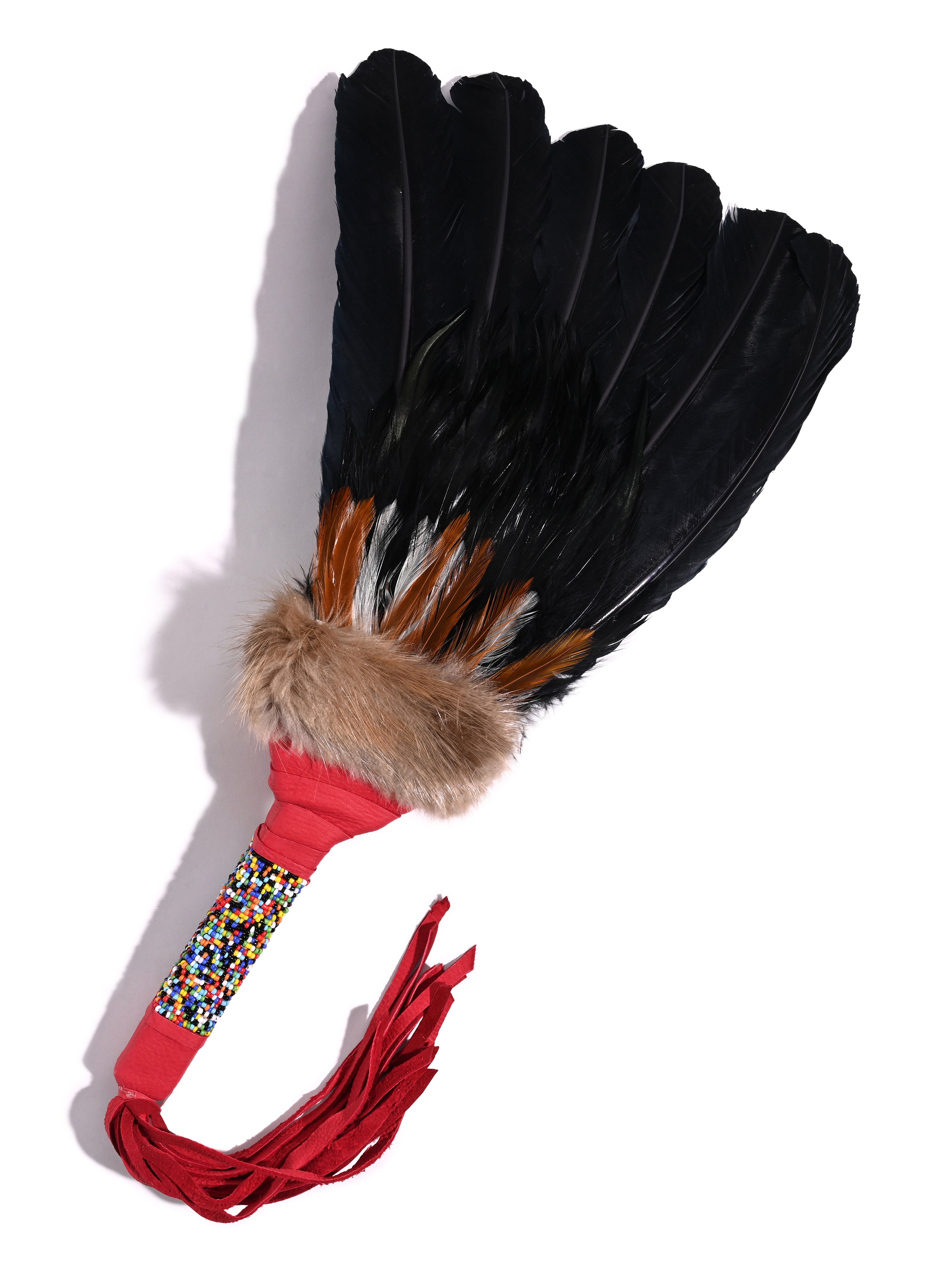 Sacred Prayer Feather Fan with Beaded Handle | si0572-Natural | Shamans ...