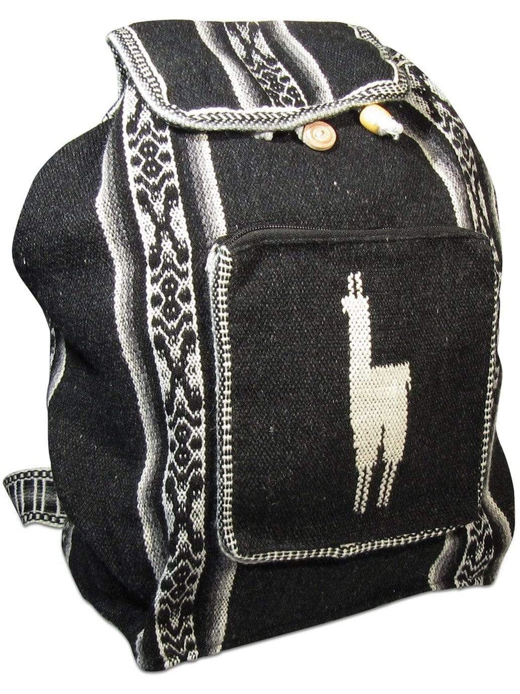 Peruvian Wool Backpack w/ Llama Pocket | txbp009-Black | Shamans Market
