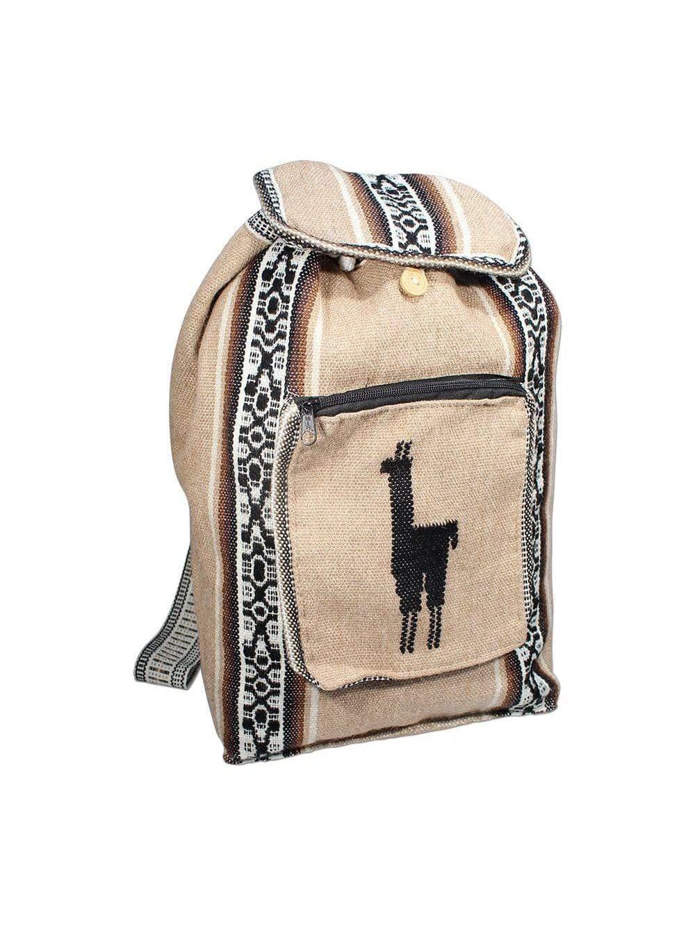 Peruvian Wool Backpack w/ Llama Pocket | txbp009-Tan | Tan | Shamans Market