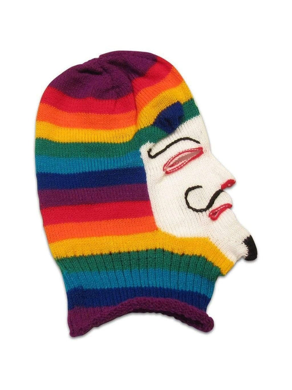 Knitted Mask - Waq'ollo - Rainbow Stripe | txh0049-White | Shamans Market