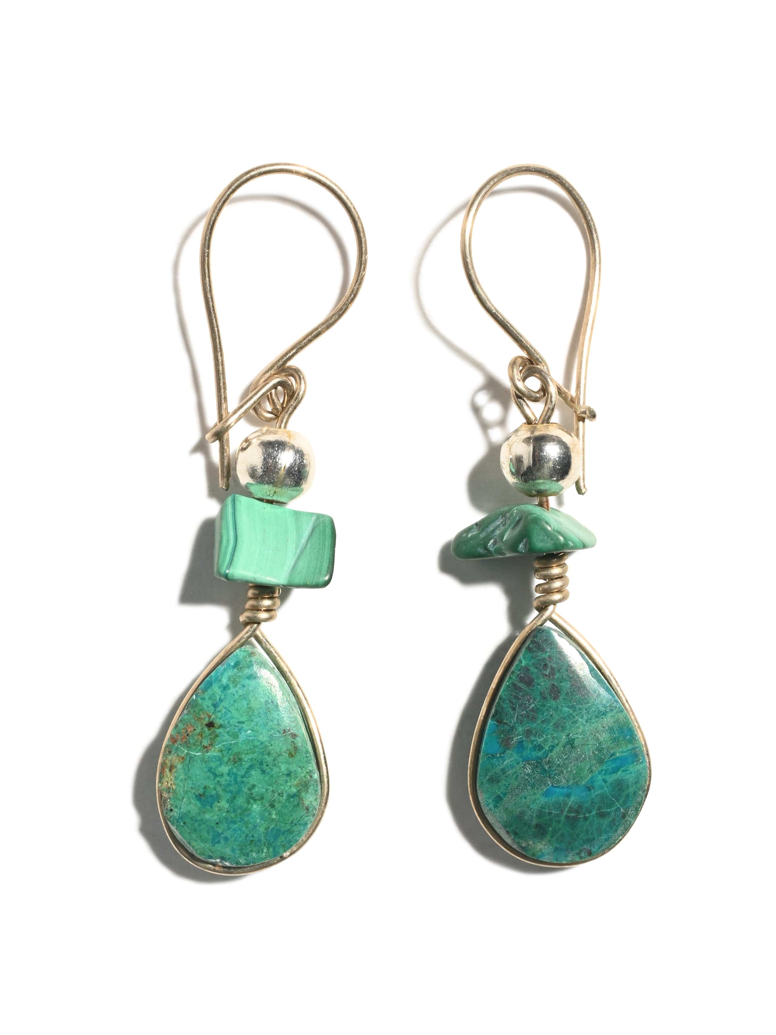 Alpaca Silver Wire Pierced Earrings Peruvian Turquoise | j0111 ...