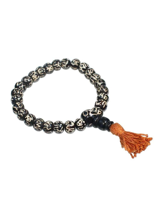 Om Mani Bone Bead Wrist Mala - Stretchy | j0382 | Shamans Market
